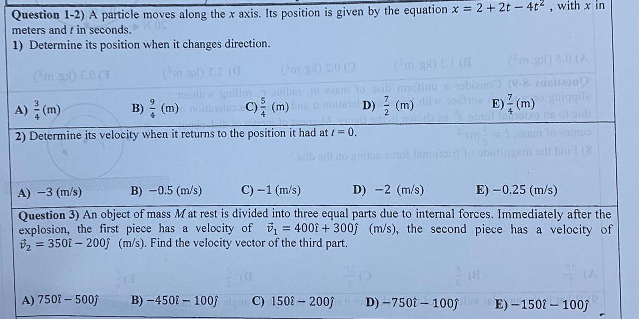 Solved A particle moves along the x ﻿axis. Its position is | Chegg.com