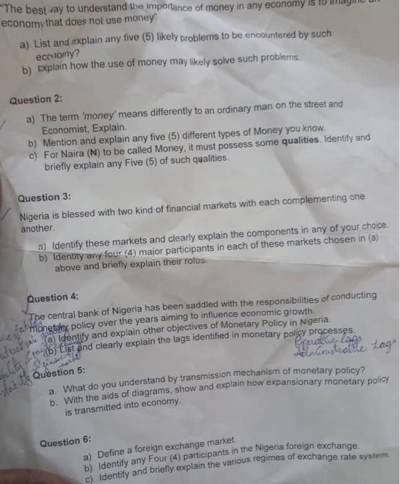 Solved "The best way to understand the importance of money | Chegg.com