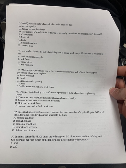 Solved B. Identify specific materials required to make each | Chegg.com