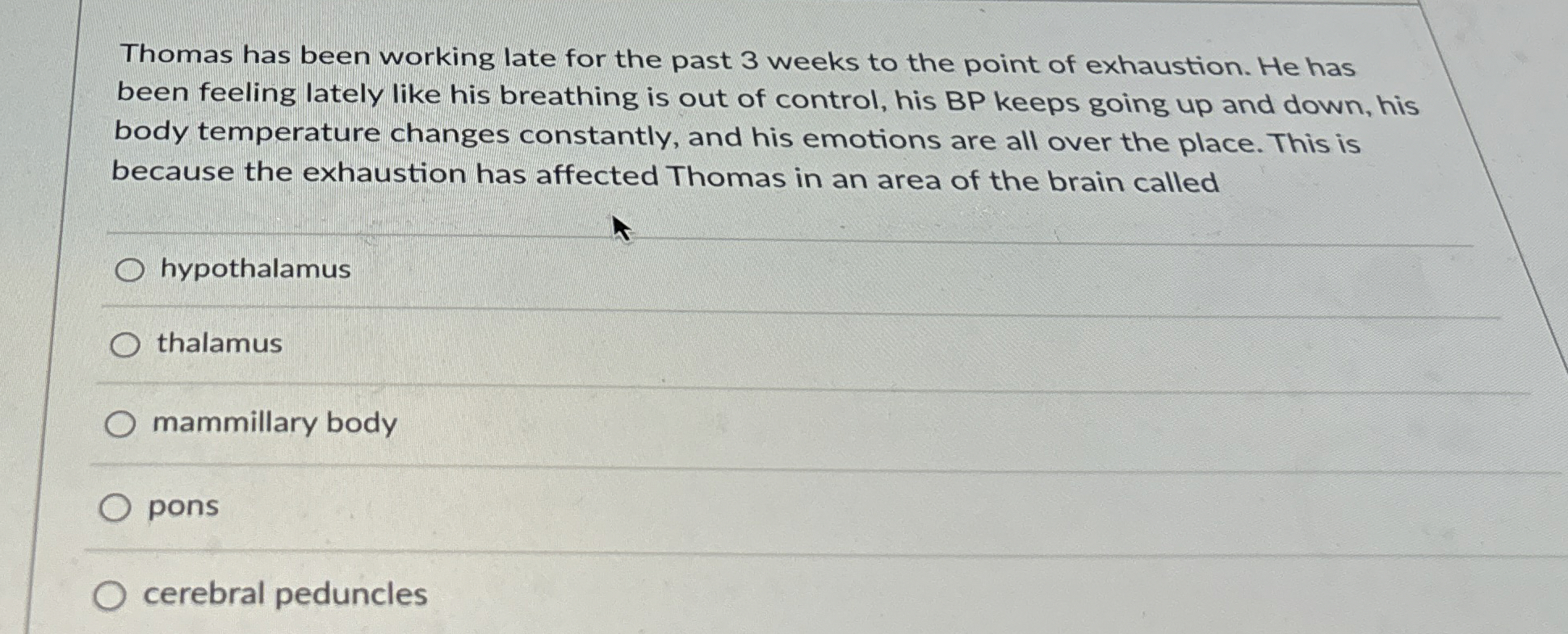 Solved Thomas has been working late for the past 3 ﻿weeks to | Chegg.com