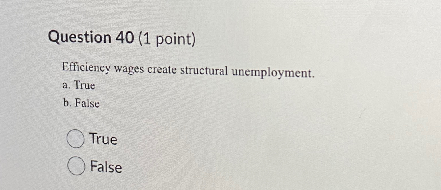 Solved Question 40 (1 ﻿point)Efficiency wages create | Chegg.com