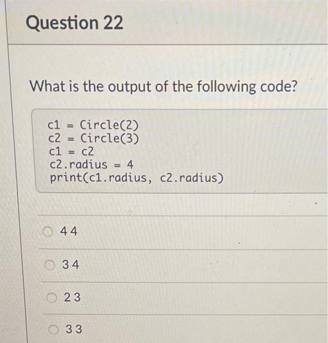 Solved What is the output of the following code? c1= | Chegg.com