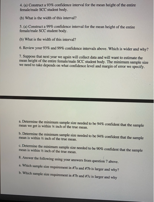Solved 4. (a) Construct a 93% confidence interval for the | Chegg.com