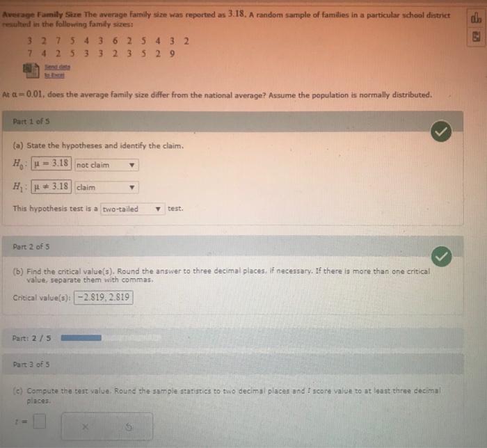 Solved Average Family Size The Average Family Size Was Chegg