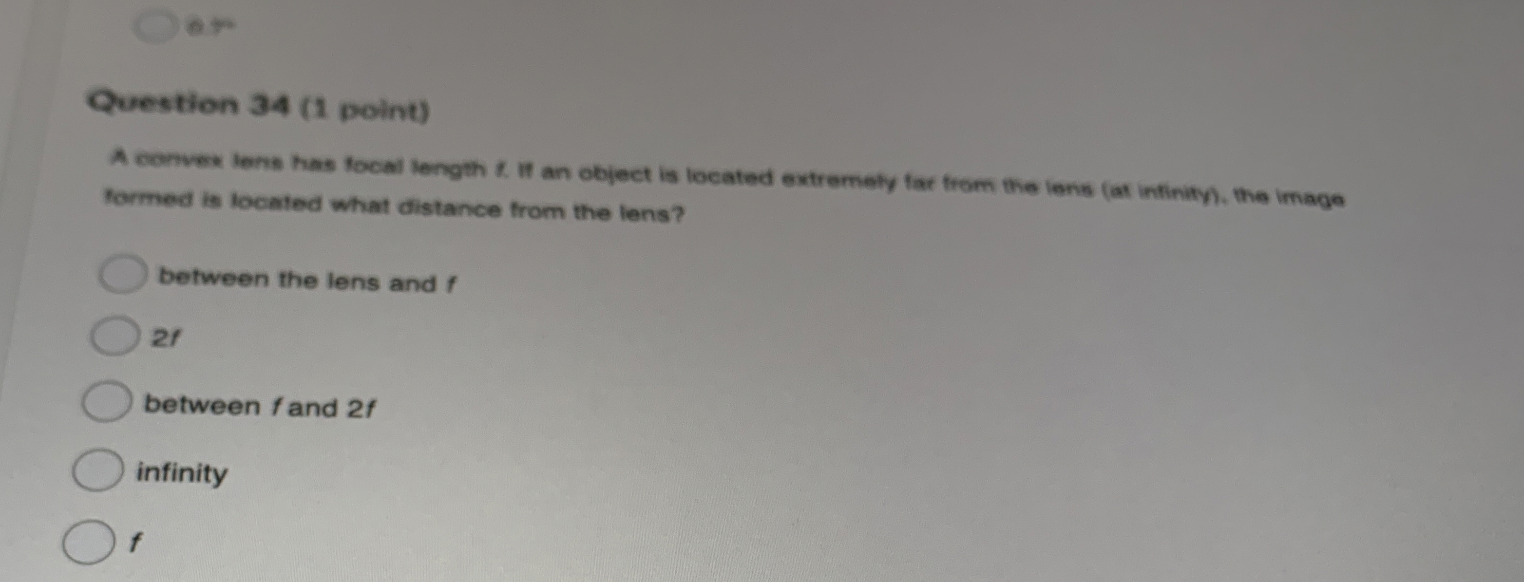 Solved Question 34 ( 1 ﻿point)A convek lens has focel length | Chegg.com
