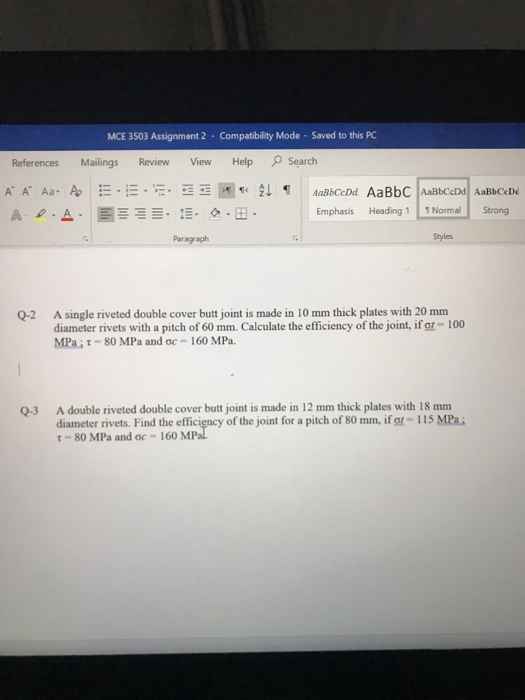 Solved MCE 3503 Assignment 2 - Compatibility Mode - Saved to | Chegg.com