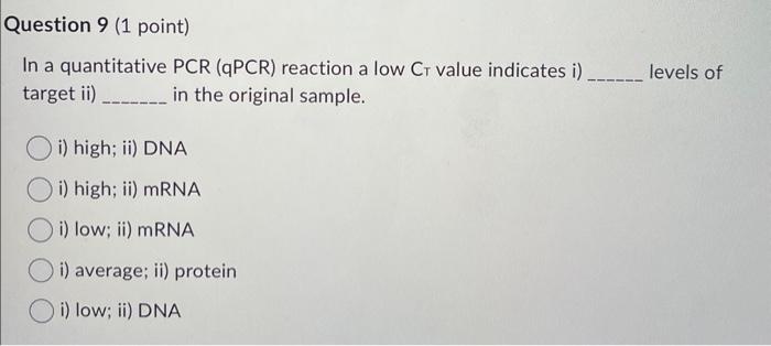 Solved In a quantitative PCR (qPCR) reaction a low CT value | Chegg.com