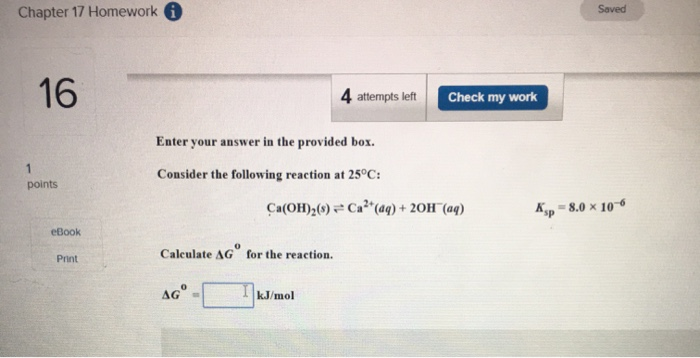 Solved Chapter 17 Homework Saved 16 4 attempts left Check my | Chegg.com