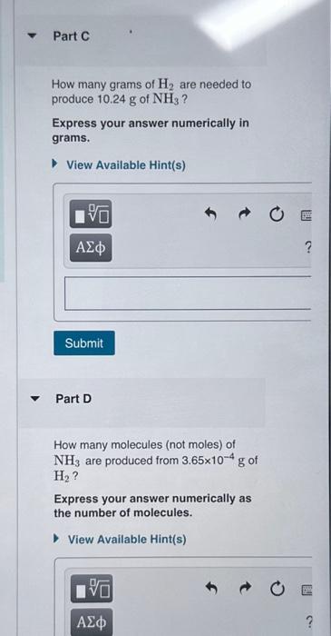 Solved part A: How many grams of H2 are needed to produce | Chegg.com