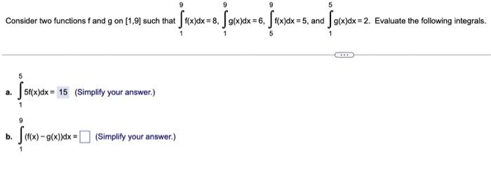 Solved Consider two functions f and g on [1,9] such that | Chegg.com