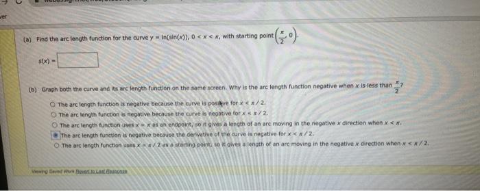 Solved (a) Flnd the arc length function for the curve | Chegg.com