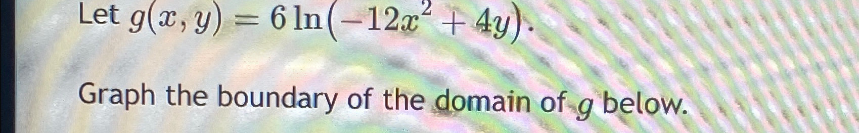 Solved Let g(x,y)=6ln(-12x2+4y).Graph the boundary of the | Chegg.com