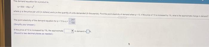 Solved The demand equation for a products 9600 - 450+ where | Chegg.com