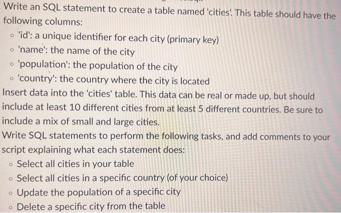 Solved Write an SQL statement to create a table named | Chegg.com