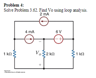 Solved Problem 4:Solve Problem 3.62. ﻿Find Vo using loop | Chegg.com