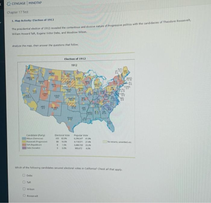 1. Map Activity: Election of 1912. The presidential | Chegg.com