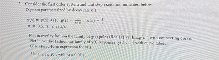 Solved 1. Consider the first order system and unit step | Chegg.com