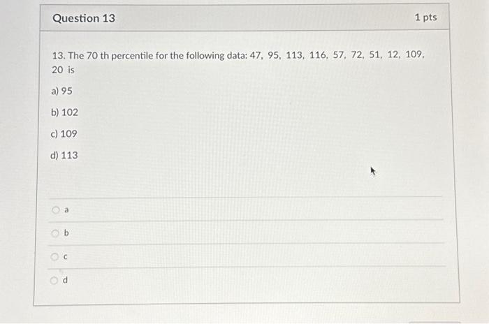 Solved Question 13 13. The 70 th percentile for the | Chegg.com