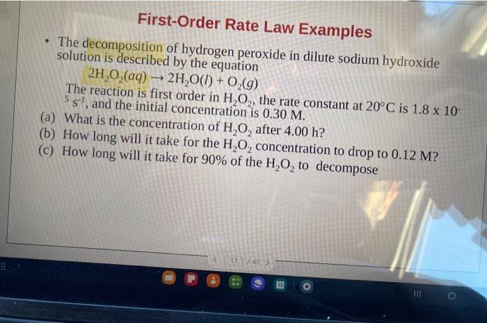 Solved First-Order Rate Law Examples - The decomposition of | Chegg.com