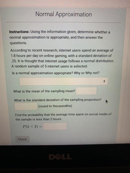 Solved Normal Approximation Instructions Using The
