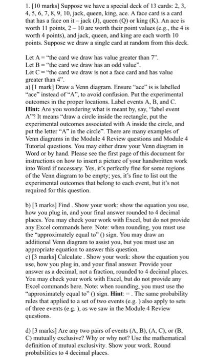 Solved 1. [10 marks] Suppose we have a special deck of 13 | Chegg.com