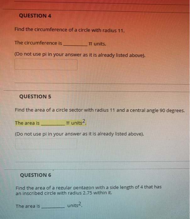 Solved QUESTION 4 Find the circumference of a circle with | Chegg.com