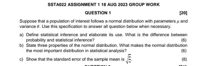 Solved SSTA022 ASSIGNMENT 118 AUG 2023 GROUP WORK QUESTION 1 | Chegg.com