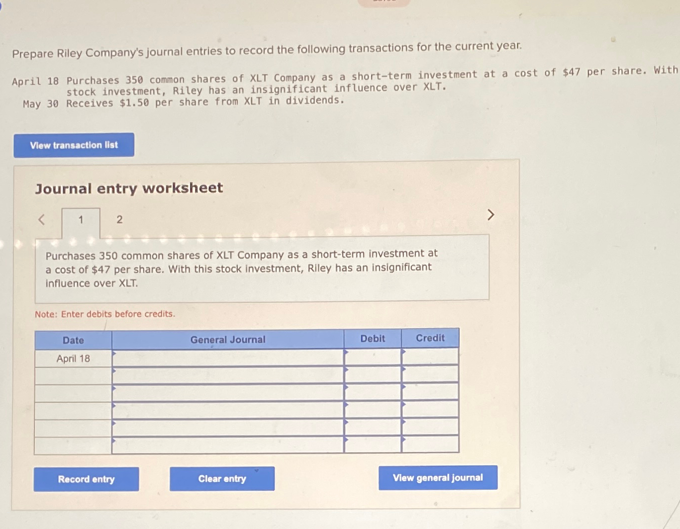 Solved Prepare Riley Company's journal entries to record the | Chegg.com