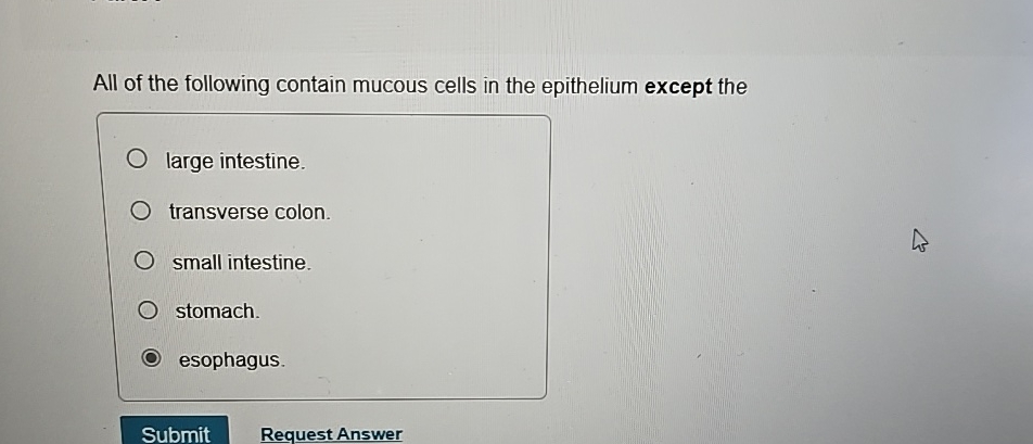 Solved All of the following contain mucous cells in the | Chegg.com