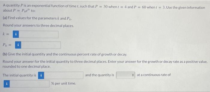 Solved A quantity P is an exponential function of time t, | Chegg.com