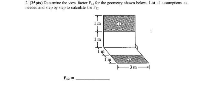 Solved 2. (25pts) Determine the view factor F12 for the | Chegg.com