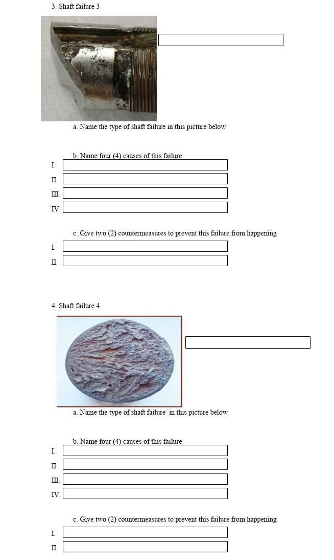 Solved 3. Shaft failure 3 a. Name the type of shaft failure | Chegg.com