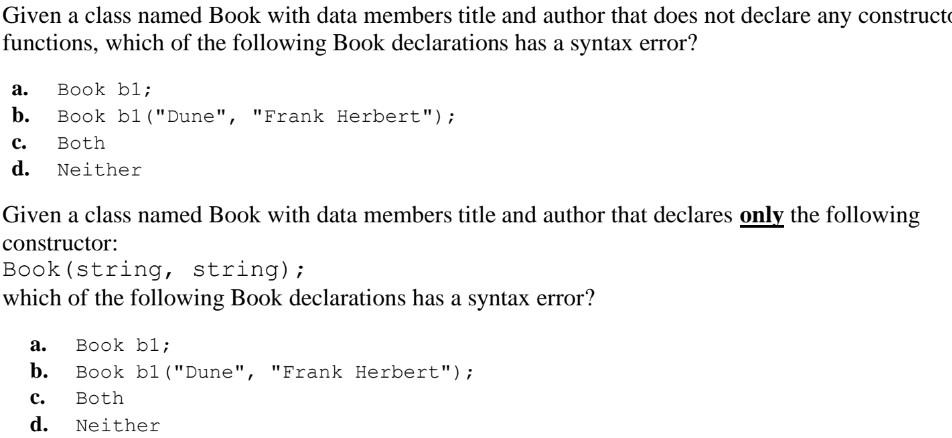 Solved Given a class named Book with data members title and | Chegg.com