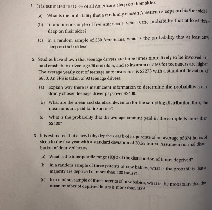 Solved 1. It is estimated that 58% of all Americans sleep on | Chegg.com