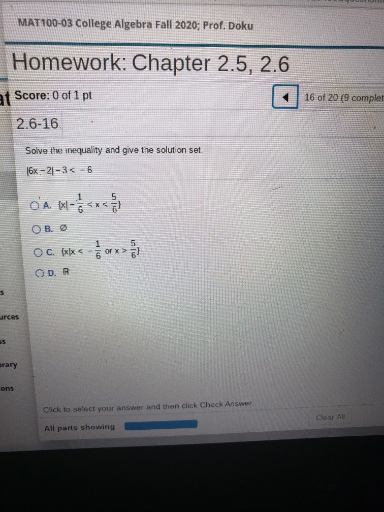 Solved MAT100-03 College Algebra Fall 2020; Prof. Doku | Chegg.com