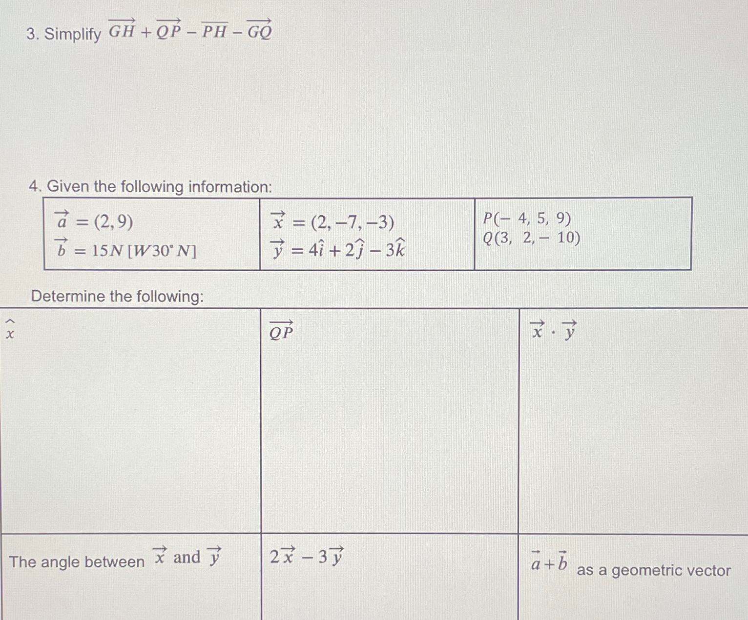 Solved Simplify vec(GH)+vec(QP)-vec(PH)-vec(GQ)Given the | Chegg.com