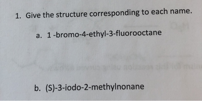 Solved 1. Give the structure corresponding to each name. a. | Chegg.com