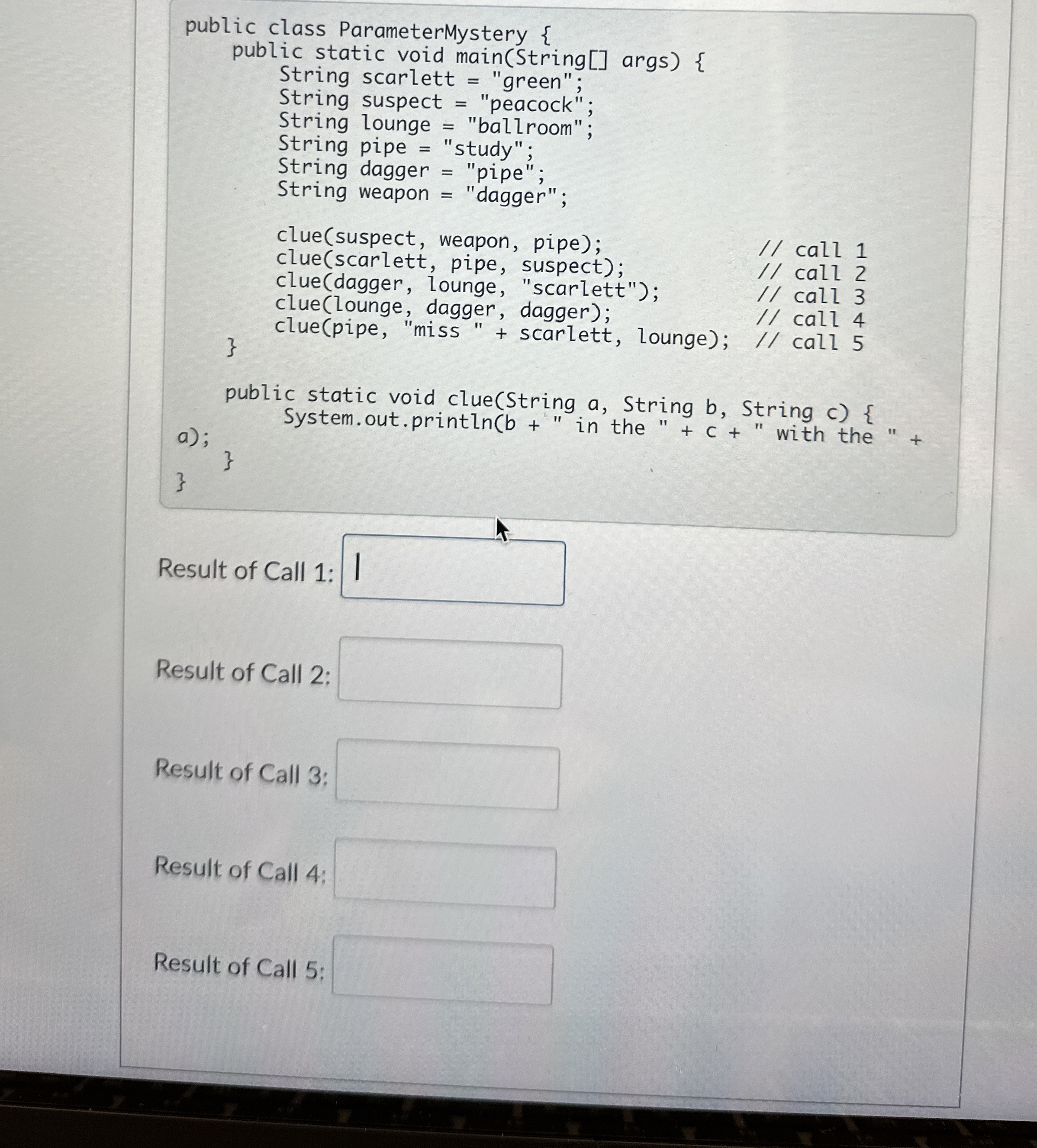 Solved Result of Call 1: Result of Call 2: Result of Call | Chegg.com