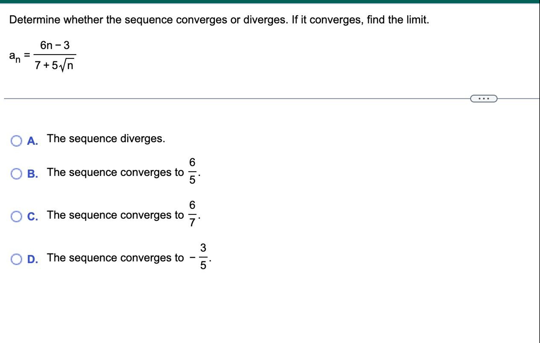 Solved Determine whether the sequence converges or diverges. | Chegg.com