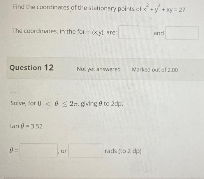 Solved 2 2 Find the coordinates of the stationary points of | Chegg.com