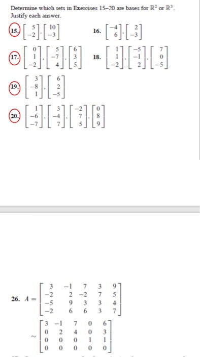 Solved Determine which sets in Exercises 15–20 are bases for | Chegg.com