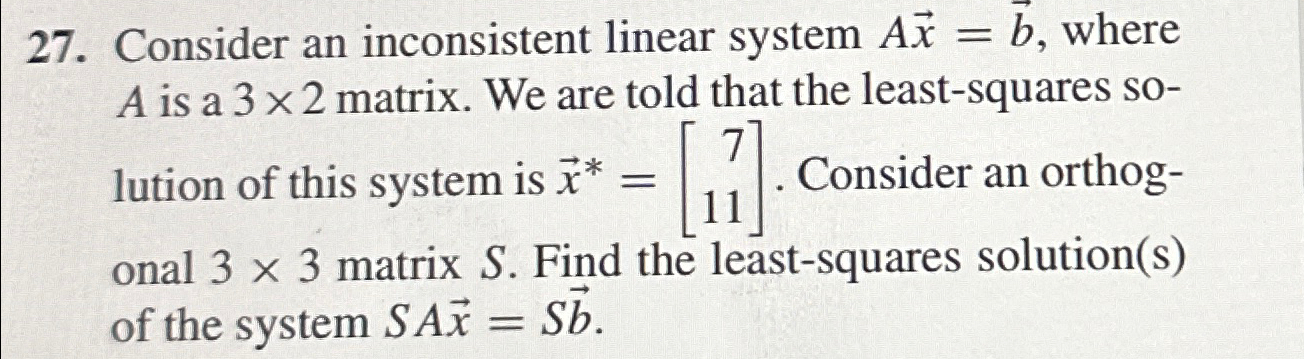 Solved Consider an inconsistent linear system | Chegg.com