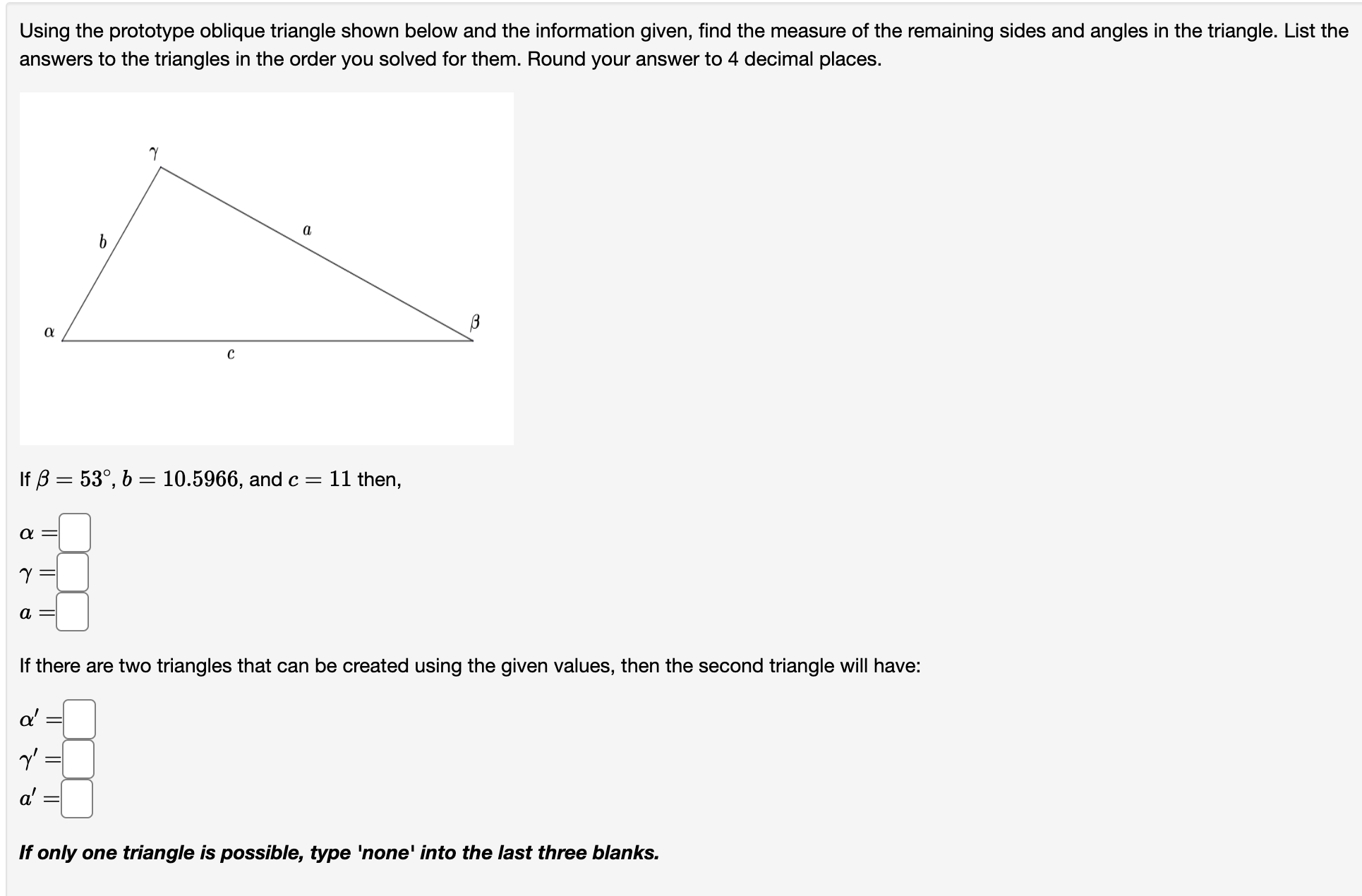 Solved Using the prototype oblique triangle shown below and | Chegg.com