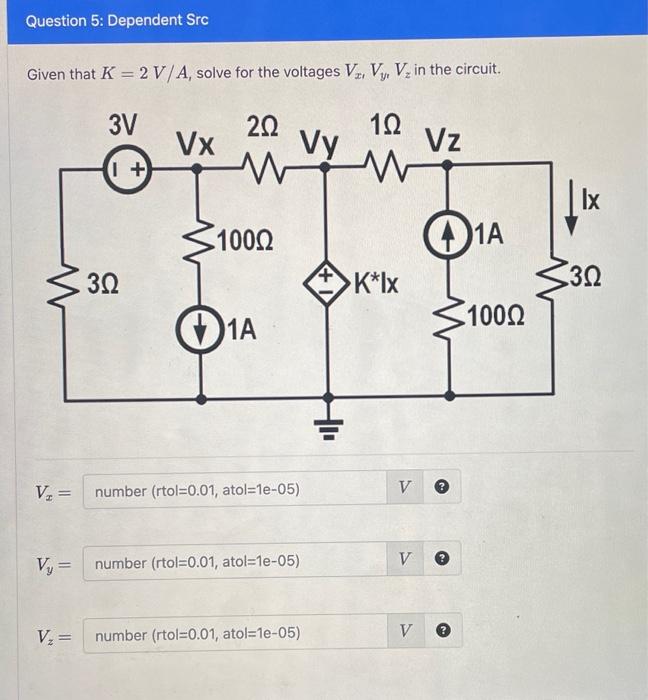 Solved Given that K=2V/A, solve for the voltages Vx,Vy,Vz in | Chegg.com