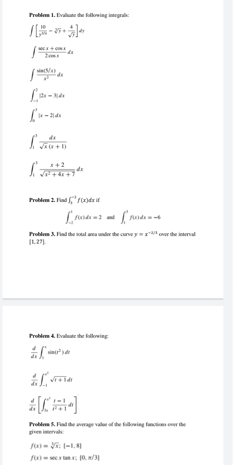 Solved Problem 1. ﻿Evaluate the following | Chegg.com