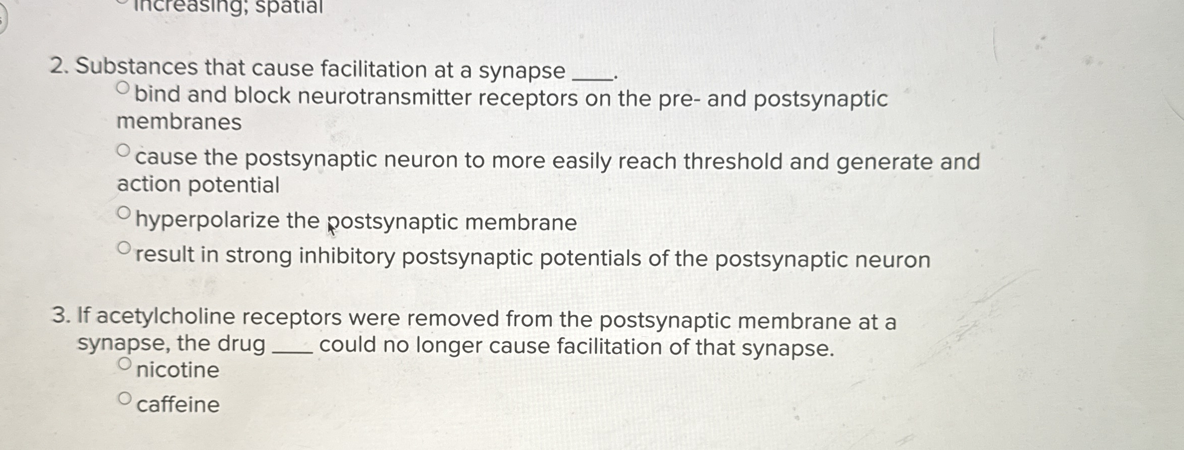 Solved Substances that cause facilitation at a synapsebind | Chegg.com