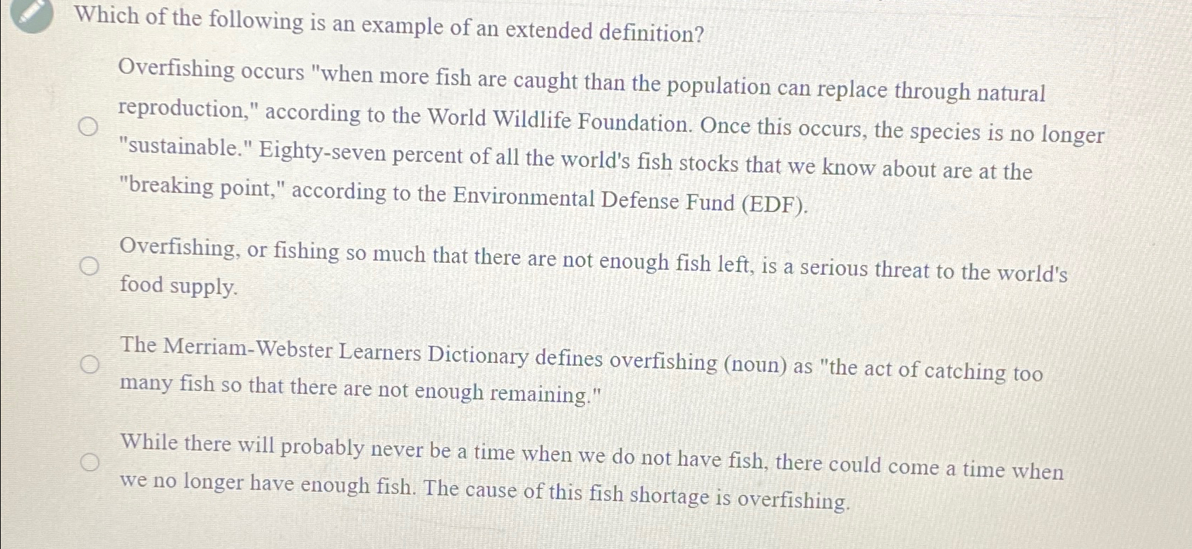 Solved Which of the following is an example of an extended | Chegg.com