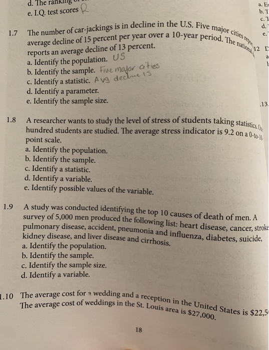 Solved identify the population identify the sample | Chegg.com