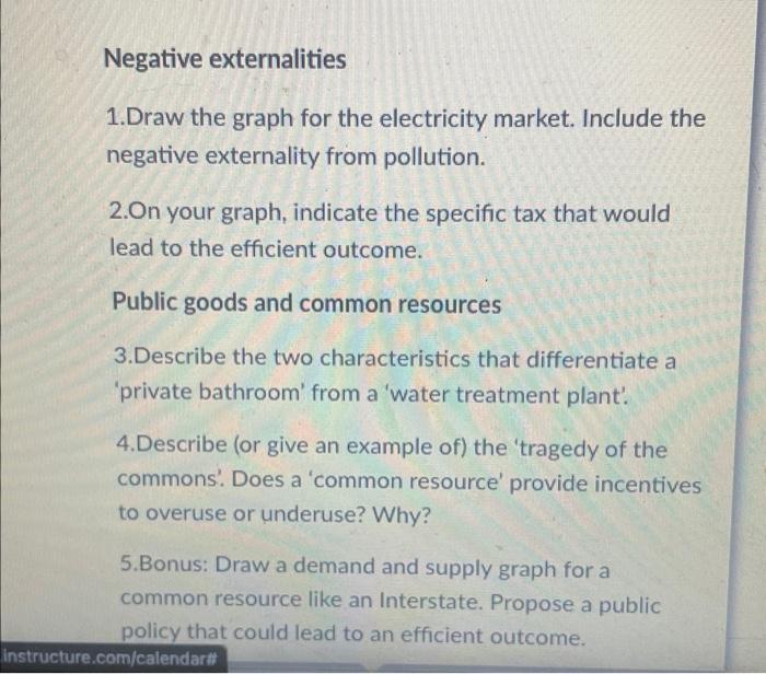 Solved Negative externalities 1.Draw the graph for the | Chegg.com