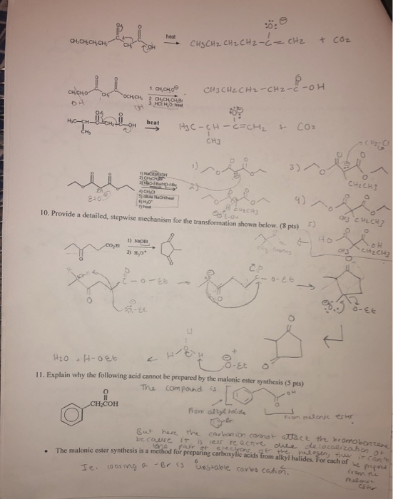 Solved 2 = C4,CH.CH.CH - CH3CH2 CH2 CH2-C = CH2 + CO2 CHHO 1 | Chegg.com